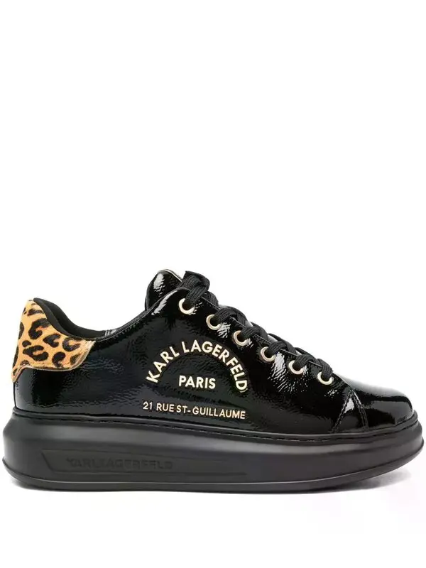 Karl Lagerfeld Patent Leopard Print Heel Lace-up Sneakers - Black