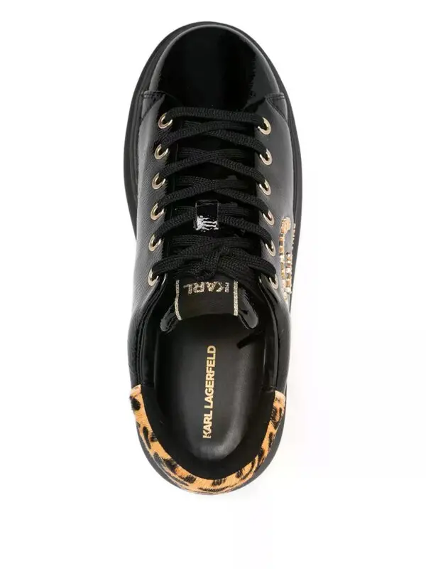 Karl Lagerfeld Patent Leopard Print Heel Lace-up Sneakers