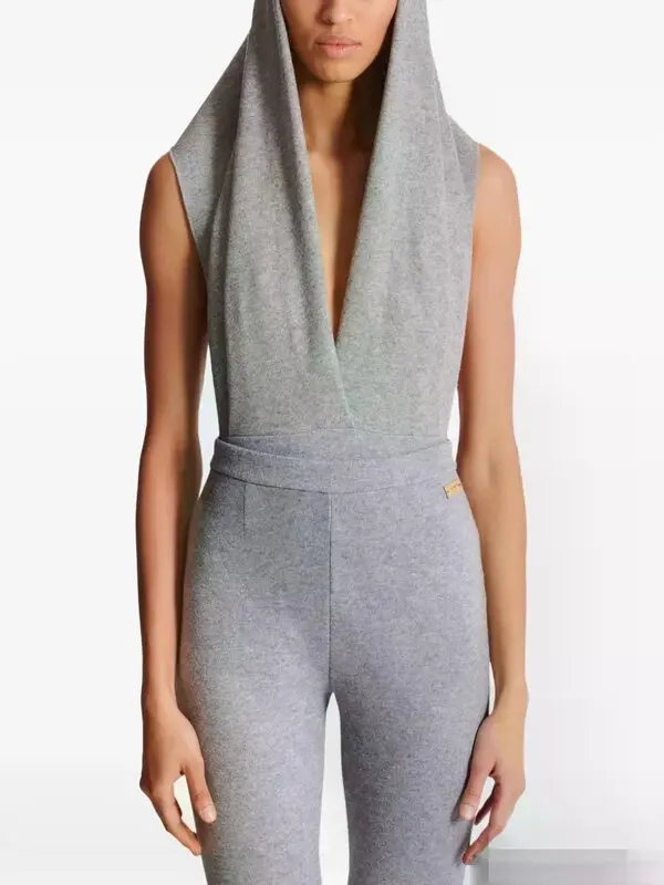Balmain Hooded Draped Bodysuit - Grey