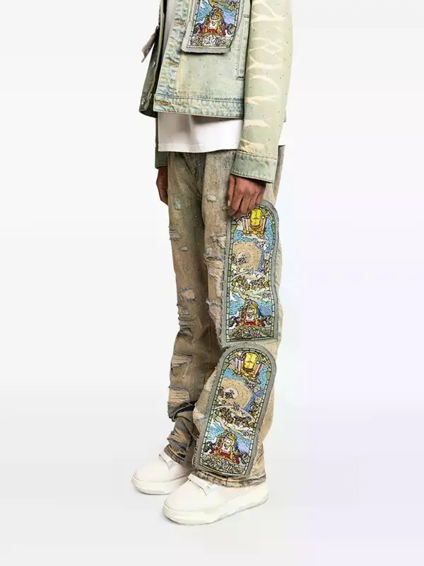 WHO DECIDES WAR Distressed Panelled Straight Leg Jeans