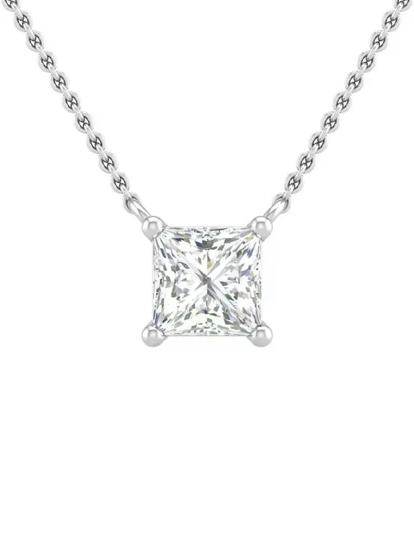 TILLA 14k White Gold Princess-cut Diamond Solitaire Necklace - Silver