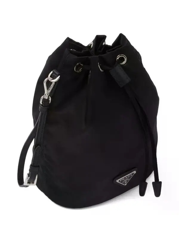 Prada Logo Plaque Drawstring Pouch - Black