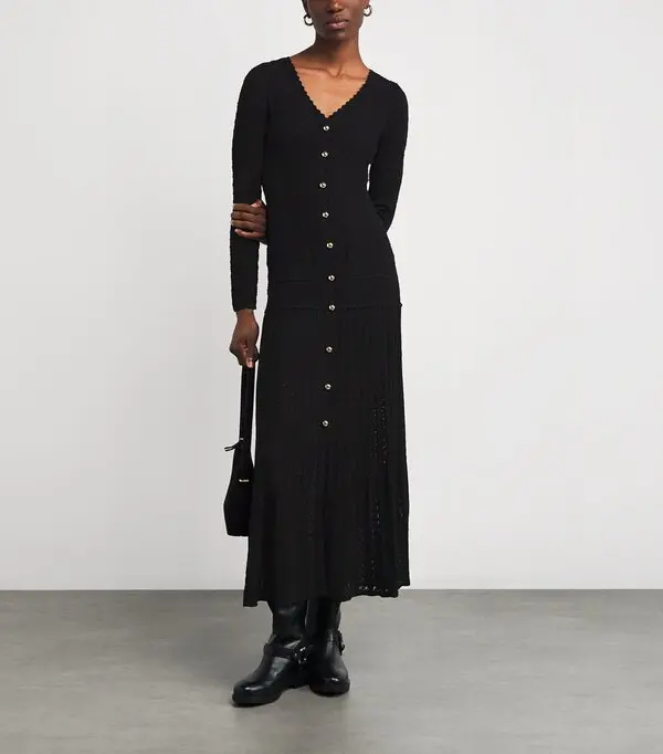 Sandro Knit V-neck Midi Dress - Black