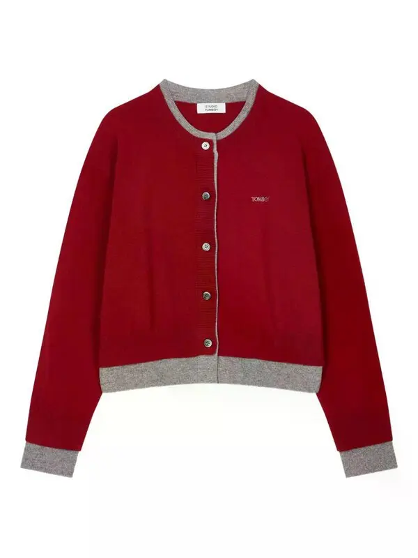 STUDIO TOMBOY Two-tone Logo Embroidery Cardigan - Red