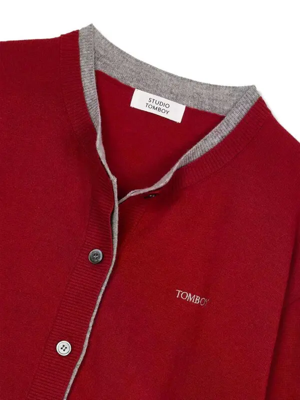 STUDIO TOMBOY Two-tone Logo Embroidery Cardigan - Red