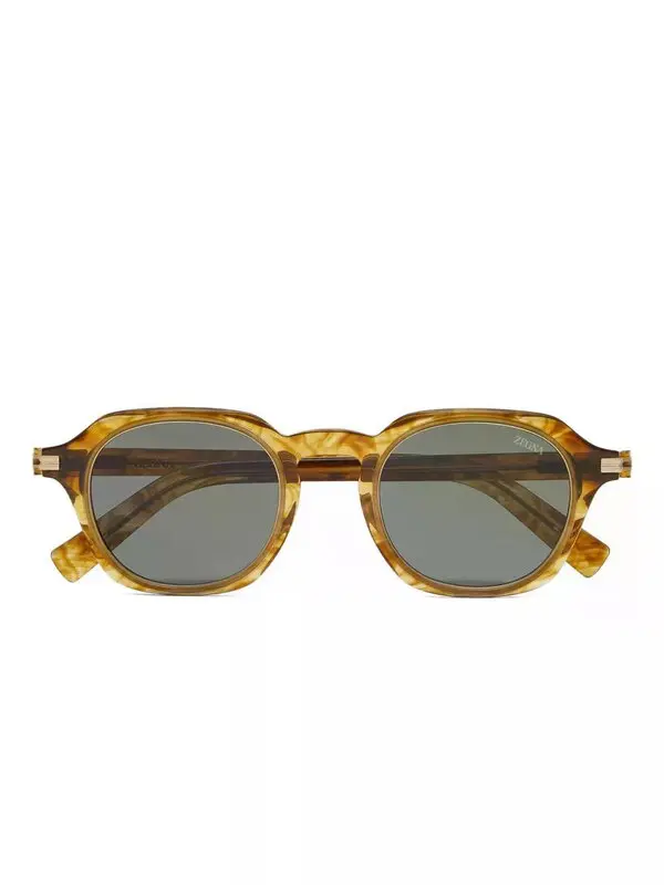 Zegna Round Frame Sunglasses With Acetate Frame And Titanium Detail - Brown