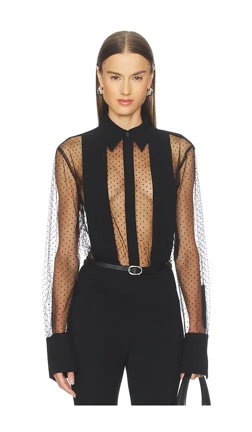SANS FAFF Meghan Panelled Polka Silk Blouse - Black