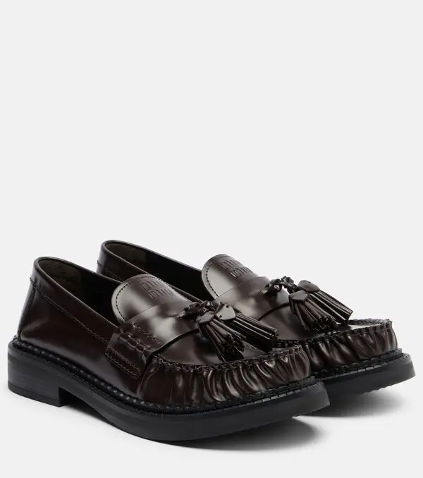 Miu Miu Leather Loafers With Tassel Detail - Brown