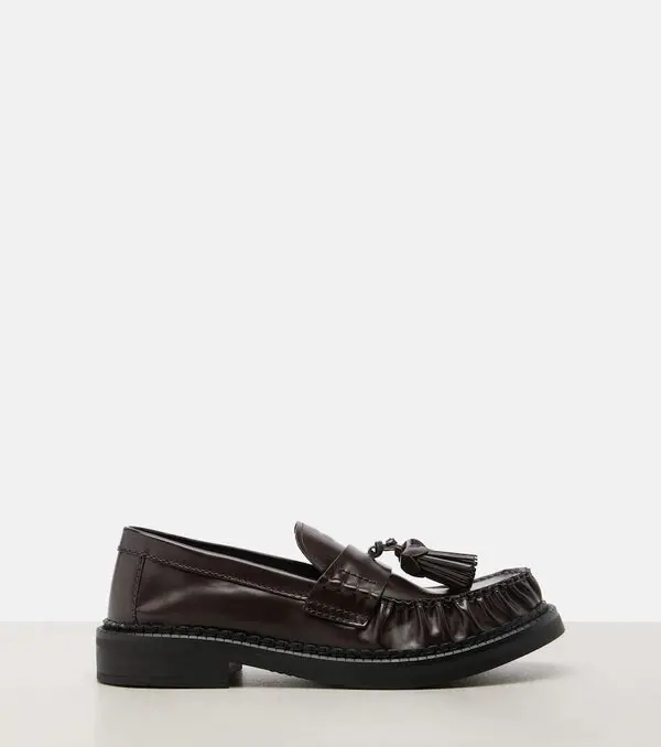 Miu Miu Leather Loafers With Tassel Detail - Brown