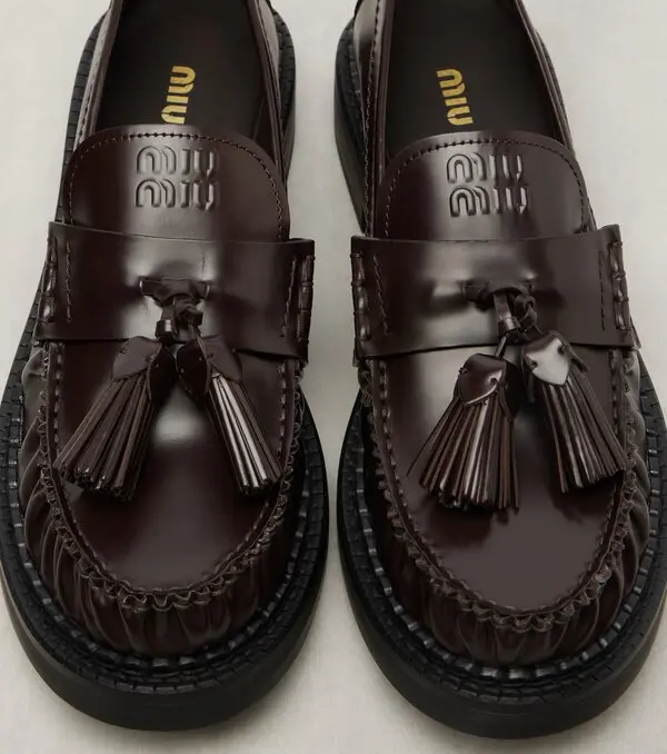 Miu Miu Leather Loafers With Tassel Detail - Brown