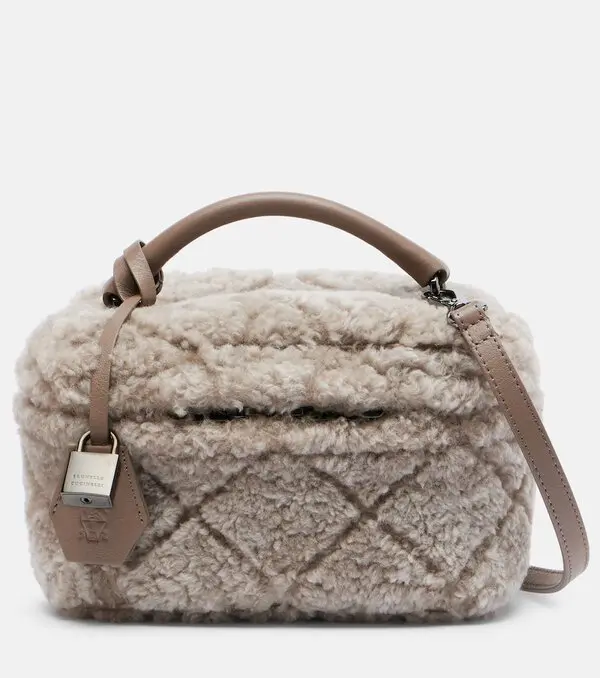Brunello Cucinelli Quilted Shearling Vanity Bag - Beige