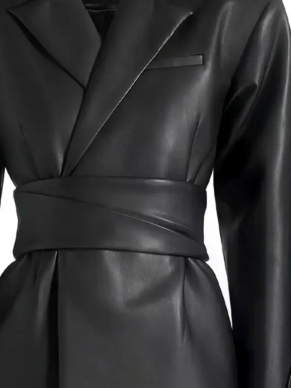 Manière De Voir Vegan Leather Twist Sleeve Belted Blazer