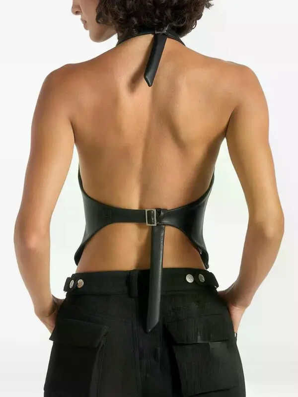 Manière De Voir Claudette Halterneck Backless Faux-leather Top