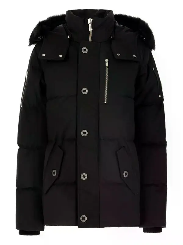 Moose Knuckles Hooded Puffer Jacket With Textured Trim - Black