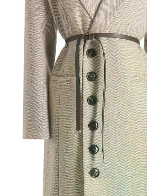 Manière De Voir Maniere De Voir Herringbone Oversized Wool Blend Coat With Leather Collar - Neutrals