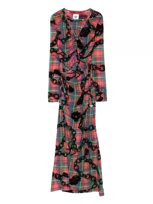 CHOPOVA LOWENA Tartan Chain Print Mesh Dress