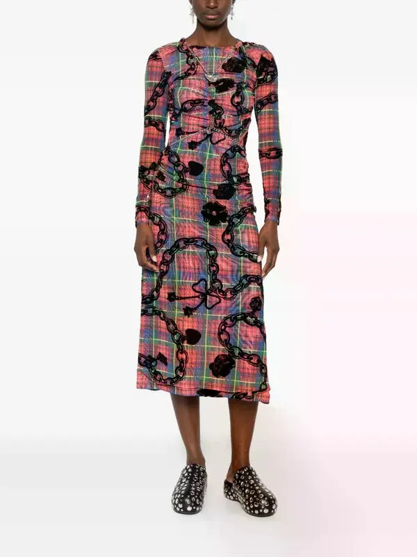 CHOPOVA LOWENA Tartan Chain Print Mesh Dress
