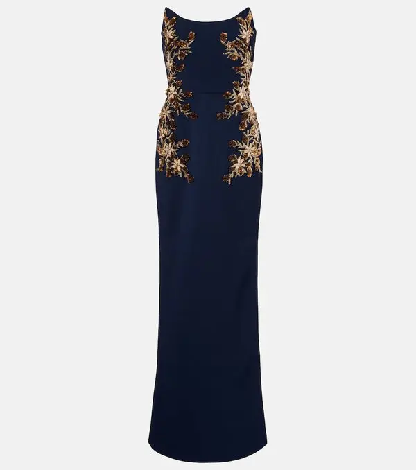 Rebecca Vallance Navy Embellished Crepe Bustier Gown - Blue