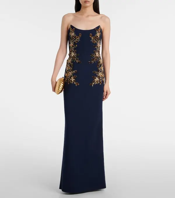 Rebecca Vallance Orla Embellished Crepe Bustier Gown