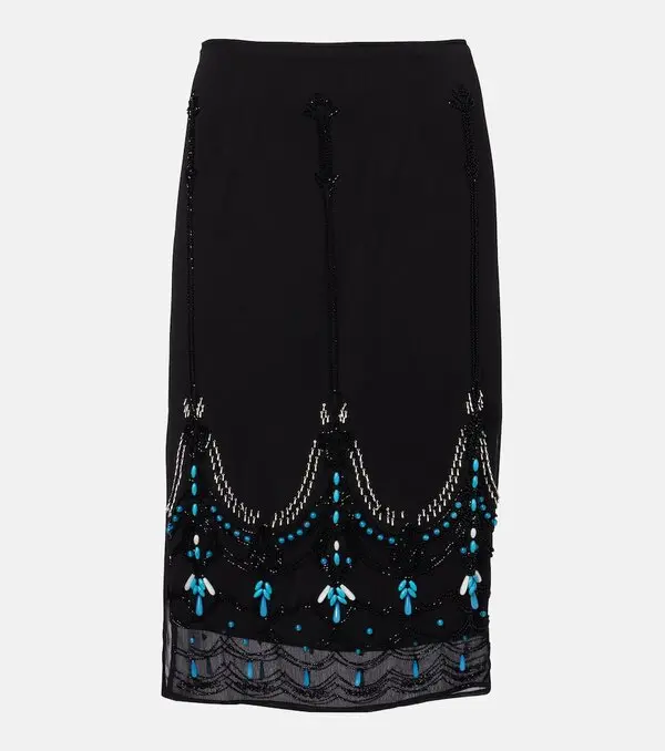 XU ZHI Beaded Jersey Midi Skirt - Black