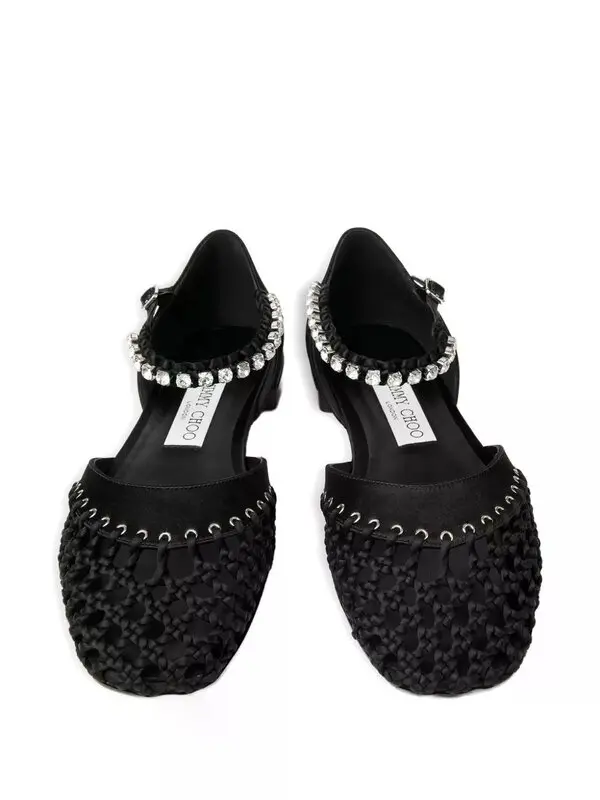 JIMMY CHOO Embellished Ankle Strap Ballet Flats