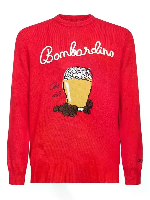 MC2 SAINT BARTH Ribbed Crew Neck Long Sleeve Sweater With Beer Motif - Red