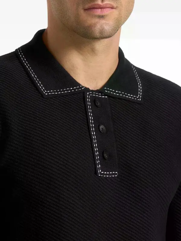 Manière De Voir Aymeric Whipstitch-trim Long-sleeve Knit Polo Shirt - Black