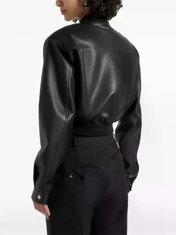 Manière De Voir Zina Faux-leather Wide-shoulder Bomber Jacket - Black