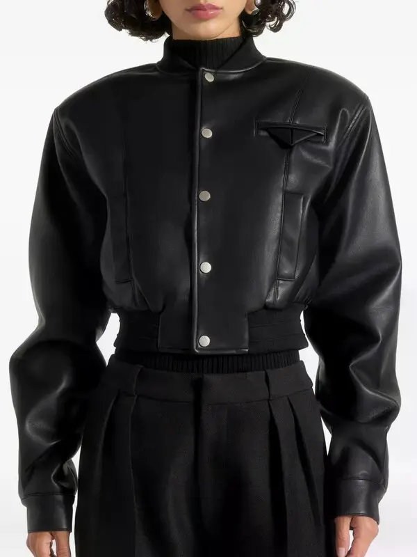 Manière De Voir Zina Faux-leather Wide-shoulder Bomber Jacket - Black