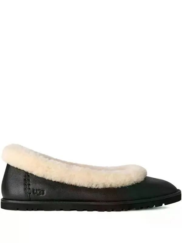 UGG Leather Fur Trimmed Ballerina Flats - Black
