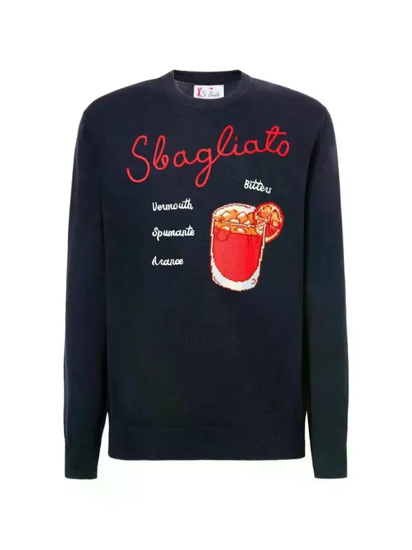 MC2 SAINT BARTH Embroidered Drink Motif Crew Neck Sweater - Blue