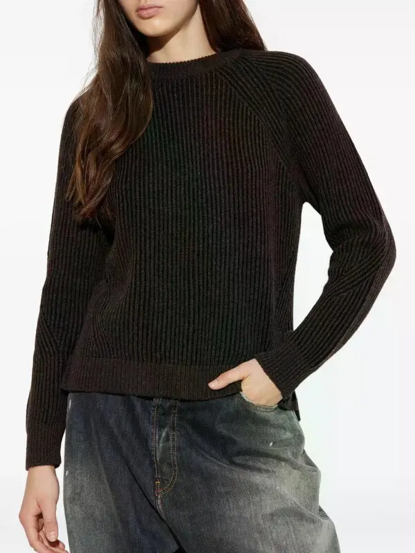 Sease Cashmere Ribbed Knit Round Neck Sweater
