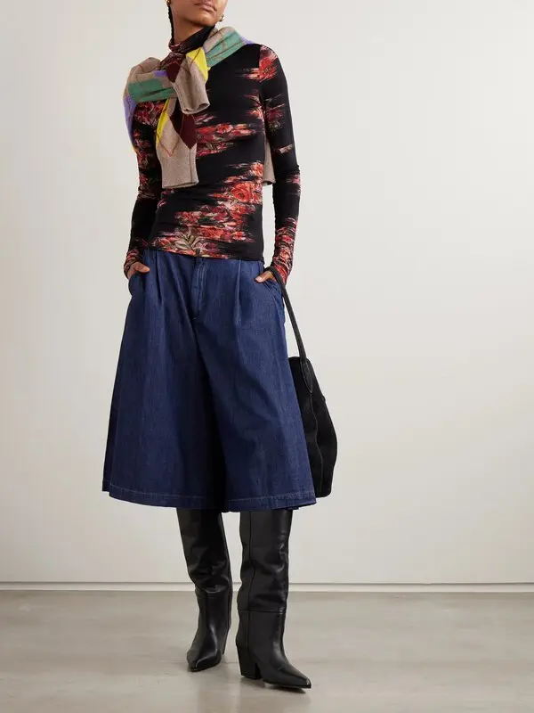 GANNI Floral-print Stretch-jersey Turtleneck Top