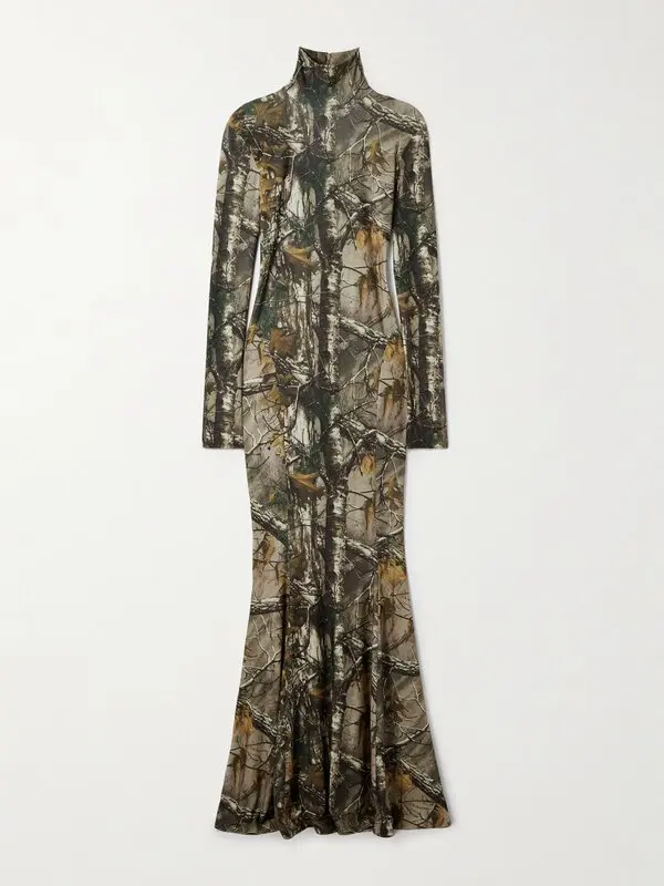 Norma Kamali Camouflage-print Stretch-jersey Turtleneck Gown - Multi