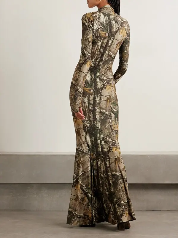 Norma Kamali Camouflage-print Stretch-jersey Turtleneck Gown