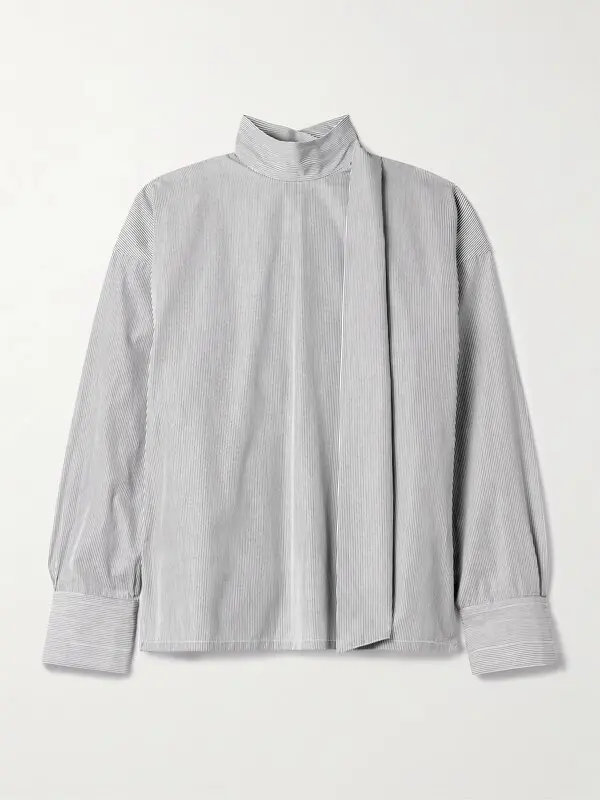 Maria Mcmanus Striped Organic Cotton-poplin Blouse With Attached Scarf - Multi