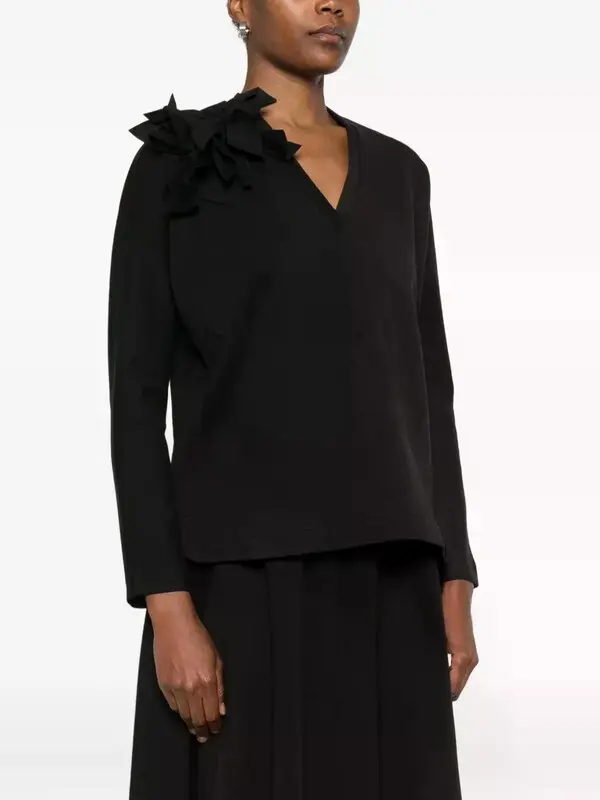 PSOPHIA V-neck Long Sleeve Blouse With Bow Appliqu