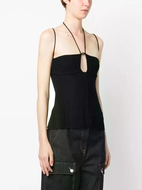 Blumarine Ribbed Knit Cut-out Halterneck Top - Black
