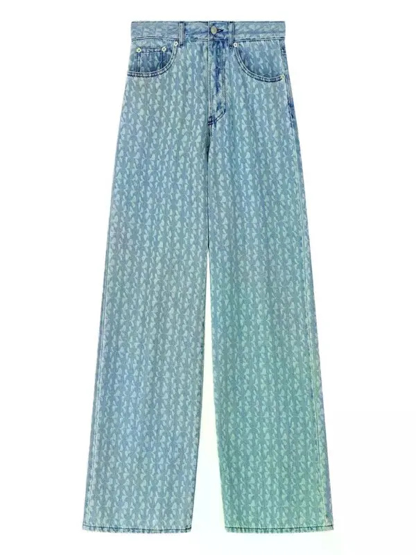 Dries Van Noten Wide Leg Printed Denim Pants - Blue