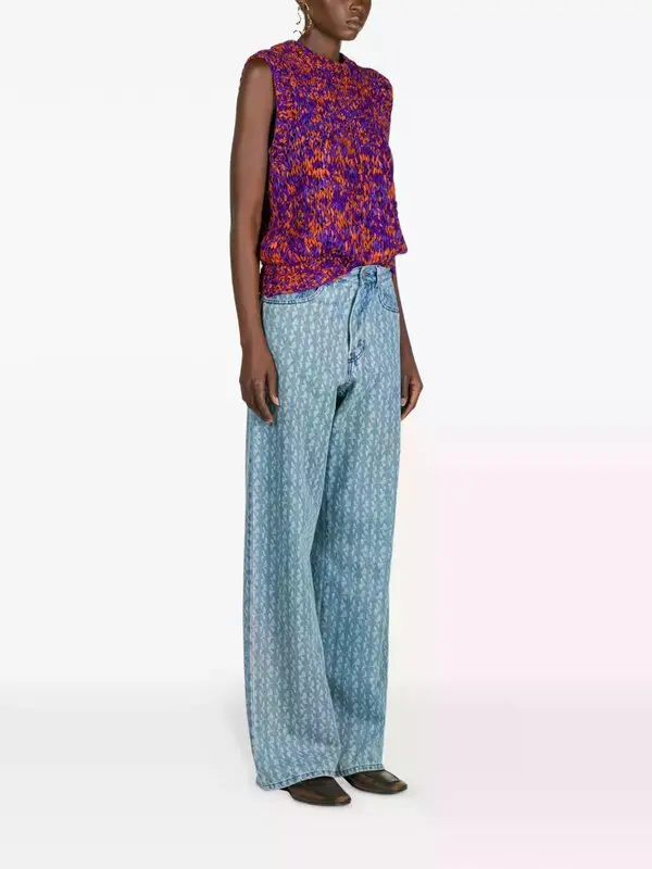 Dries Van Noten Wide Leg Printed Denim Pants