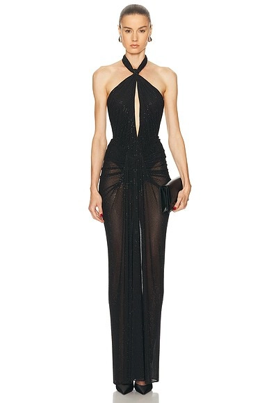 Ronny Kobo Katia Embellished Halterneck Maxi Dress