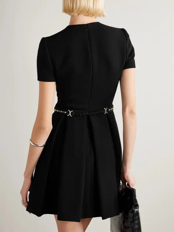 Versace Belted Wool-crepe Mini Dress - Black