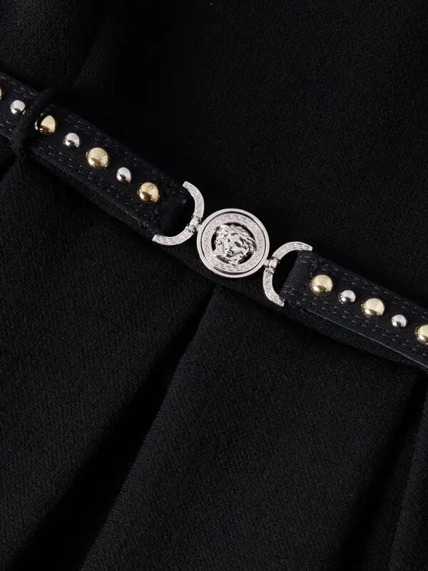 Versace Belted Wool-crepe Mini Dress - Black