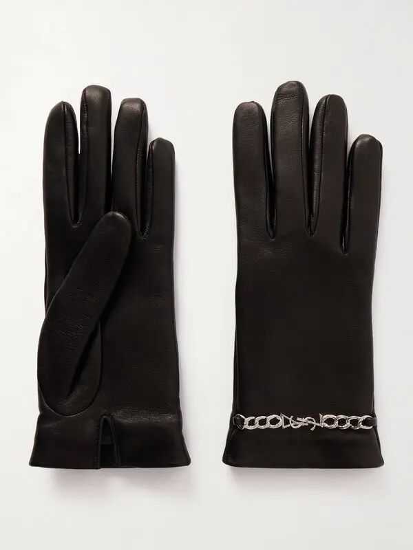 Saint Laurent Leather Gloves With Chain Detail - Black