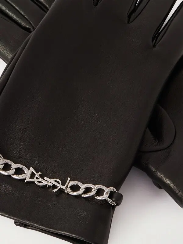 Saint Laurent Leather Gloves With Chain Detail