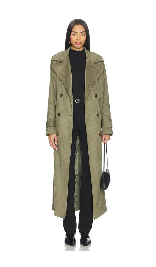 SNDYS. Sutton Faux Suede Trench Coat - Olive