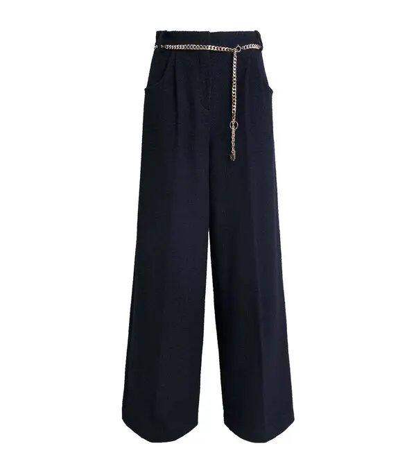 Maje Bouclé Wide-leg Trousers With Chain Detail