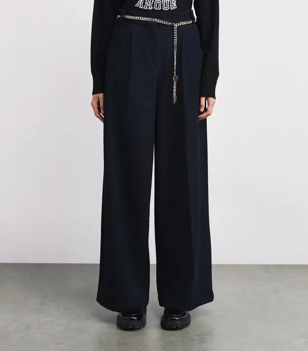 Maje Bouclé Wide-leg Trousers With Chain Detail
