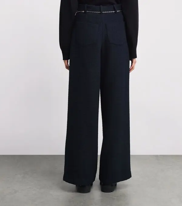 Maje Bouclé Wide-leg Trousers With Chain Detail