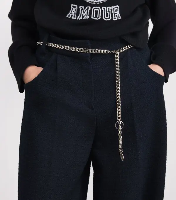 Maje Bouclé Wide-leg Trousers With Chain Detail